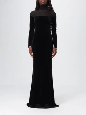 Elisabetta Franchi Long Sleeve Velvet Gown With High Neck