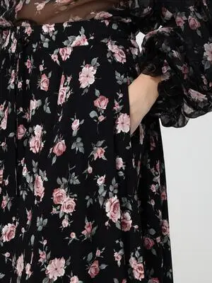 Dolce & Gabbana Floral Print Stretch Silk A-line Maxi Skirt