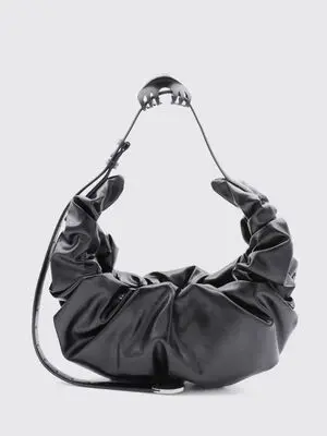 DIESEL® Ruched Leather Shoulder Bag With Brass Hardware - Black