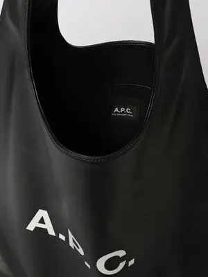 A.p.c. Ninon Large Recycled Synthetic Leather Shoulder Bag With Printed Logo - Black