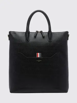 Thom Browne Grained Calfskin Leather Tote Bag With Removable Shoulder Strap - Black