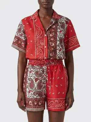 PAROSH P.a.r.o.s.h. Short Sleeve Bandana Print Silk Bowling Shirt - Red