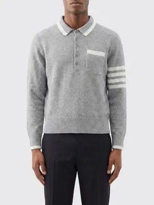 Thom Browne Linen And Cotton Knit Polo Shirt - Grey