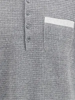 Thom Browne Linen And Cotton Knit Polo Shirt - Grey
