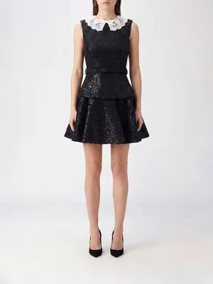 SELF-PORTRAIT A-line Wool Bouclé Mini Dress With Lace And Sequins - Black