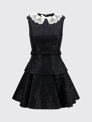 SELF-PORTRAIT A-line Wool Bouclé Mini Dress With Lace And Sequins