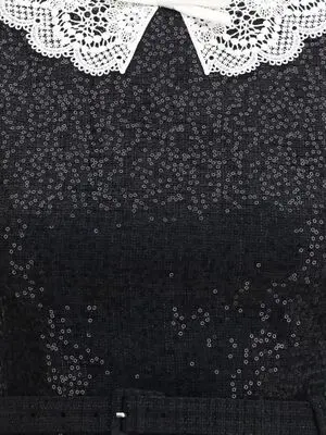 SELF-PORTRAIT A-line Wool Bouclé Mini Dress With Lace And Sequins