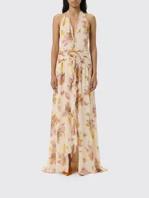 Blumarine Long Georgette Dress With Floral Print - Amber