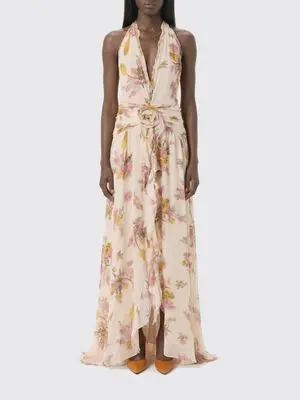 Blumarine Long Georgette Dress With Floral Print - Brown