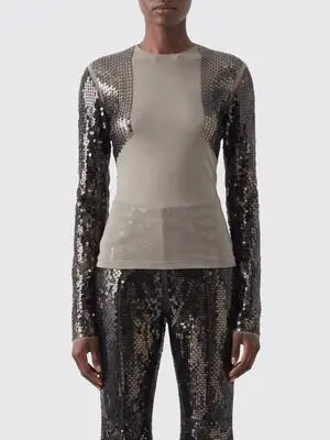 Rick Owens Long Sleeve Sequin Embellished Crew Neck Top - Grey