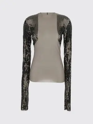Rick Owens Long Sleeve Sequin Embellished Crew Neck Top - Grey