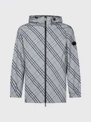 Burberry Hooded Technical Fabric Windbreaker Jacket With Check Pattern