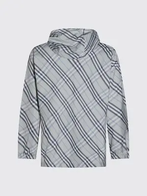 Burberry Hooded Technical Fabric Windbreaker Jacket With Check Pattern