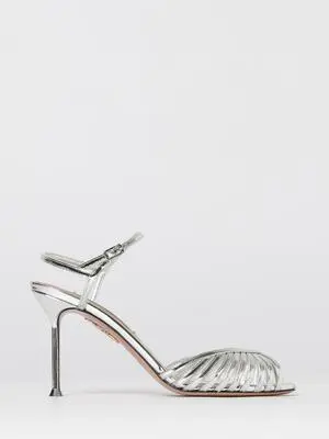AQUAZZURA Bella Laminated Patent Leather Sandals - Silver