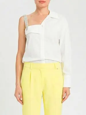 TWINSET One-shoulder Cotton Shirt With Rhinestones - Beige
