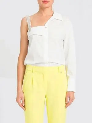 TWINSET One-shoulder Cotton Shirt With Rhinestones - White