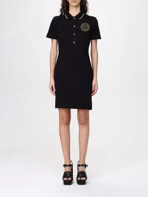 Versace Dress With Embellished Logo - Black