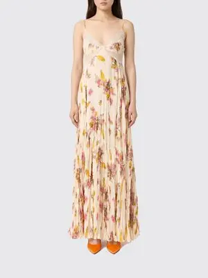 Blumarine Long Jersey Dress With Floral Print - Brown