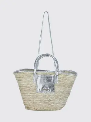 Jacquemus Le Panier Soli Tote Bag In Woven Raffia And Laminated Leather - Silver