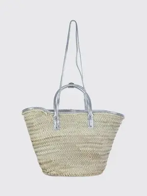 Jacquemus Le Panier Soli Tote Bag In Woven Raffia And Metallic Leather - Silver