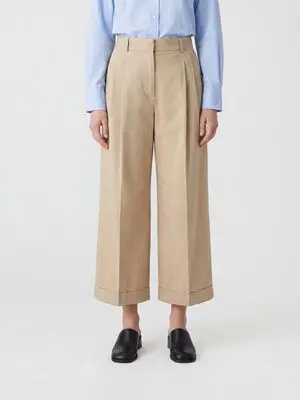 THE ROW Cropped Wide-leg Cotton-cashmere Blend Trousers - Sand