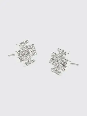 Tory Burch Icon Brass Earrings With Set Rhinestones - Silver