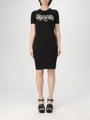 Versace Dress With Embellished Logo - Black