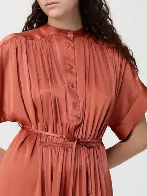 SEMICOUTURE Midi Shirt Dress With Mandarin Collar And Belted Waist