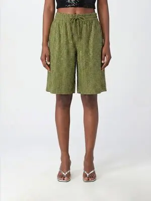 VENUJA High-waisted Knee-length Shorts With Rhinestone Embroidery - Green
