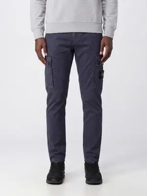 Stone Island Stretch Organic Cotton Cargo Trousers With Compass Logo - Blue