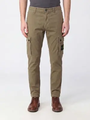 Stone Island Stretch Organic Cotton Cargo Trousers With Compass Logo - Green