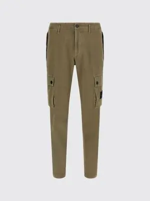 Stone Island Stretch Organic Cotton Cargo Trousers With Compass Logo - Green