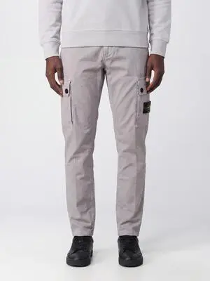 Stone Island Stretch Organic Cotton Cargo Trousers With Compass Logo - Grey