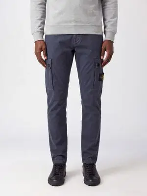 Stone Island Stretch Organic Cotton Cargo Trousers With Compass Logo - Navy