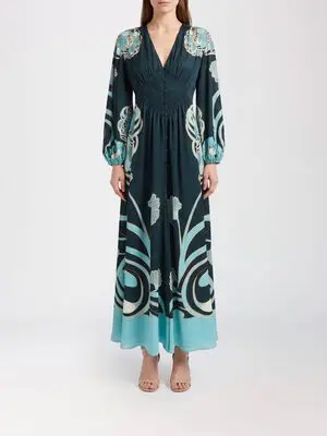 La DoubleJ Floral Print Silk Midi Shirtdress With Balloon Sleeves - Green