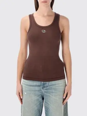 DIESEL® Ribbed Tank Top With Logo Detail - Brown