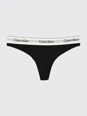 Calvin Klein Cotton Blend Logo Thong - Black
