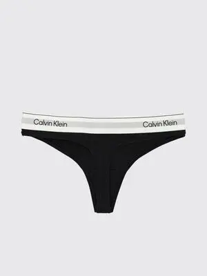 Calvin Klein Cotton And Modal Blend Thong With Logo Waistband - Black