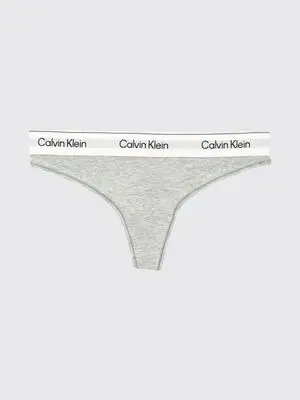 Calvin Klein Cotton And Modal Blend Thong With Logo Waistband Grey