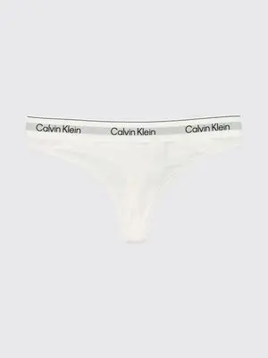 Calvin Klein Cotton And Modal Blend Thong With Logo Waistband - White