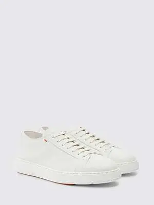 Santoni Low Top Tumbled Calf Leather Lace-up Sneakers - White