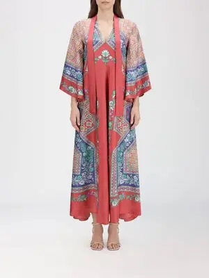 La DoubleJ Pure Silk Midi Kaftan With Ethnic Print - Red