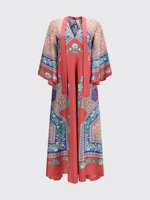 La DoubleJ Pure Silk Midi Kaftan With Ethnic Print