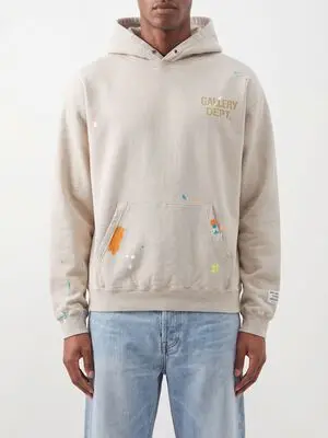 GALLERY DEPT. Relaxed Fit Cotton Logo Print Hooded Sweatshirt - Grey