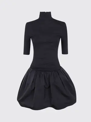 Magda Butrym High Neck 3/4 Sleeve Dress With Gathered Waist And Voluminous Skirt