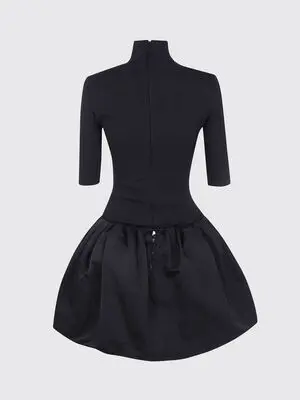 Magda Butrym High Neck 3/4 Sleeve Dress With Gathered Waist And Voluminous Skirt