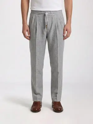 Brunello Cucinelli Drawstring Trousers In Linen And Virgin Wool - Grey