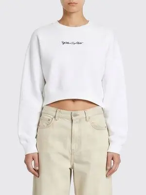 Off-White Cropped Cotton-blend Sweatshirt With Back Arrow Logo - White