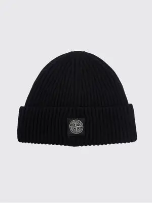 Stone Island Ribbed Virgin Wool Beanie With Compass Logo Patch - Black