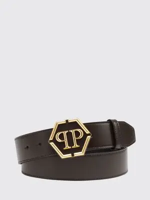 Philipp Plein Leather Belt With Monogram Buckle - Brown